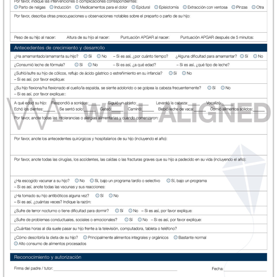 Pediatric Intake Forms (Spanish) - Well Aligned