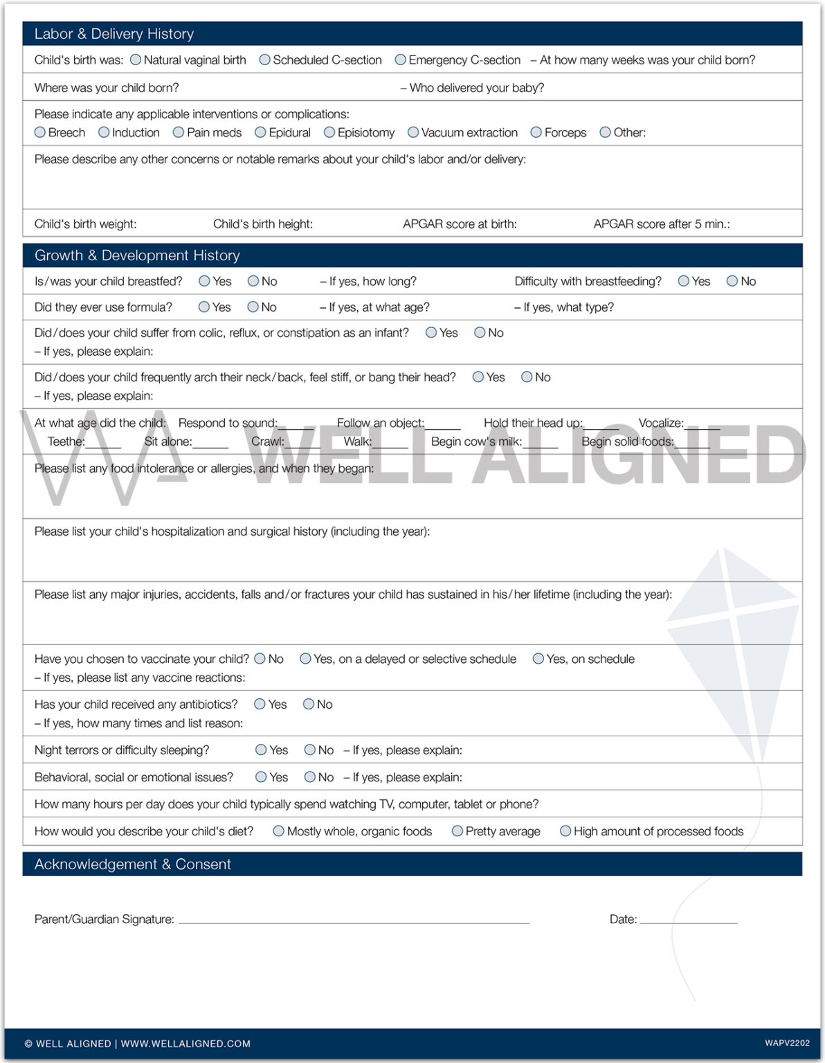 Pediatric Intake Forms - Well Aligned
